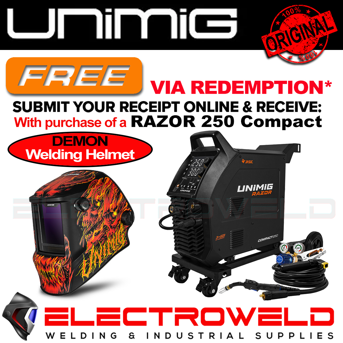 UNIMIG Razor Compact 250 Welder 3-in-1 Multi, Mig Tig Stick Welding 15A ...