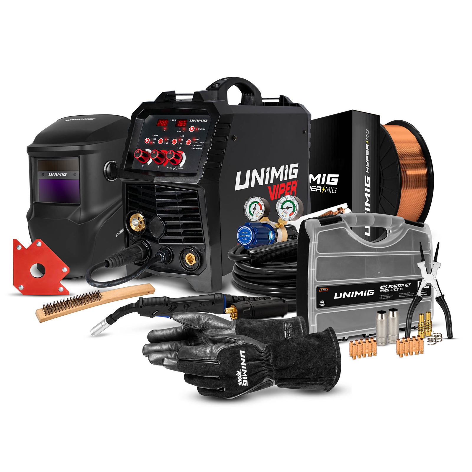 UNIMIG VIPER Multi 165 Mig Tig Welder + Helmet Wire Parts Bundle ...