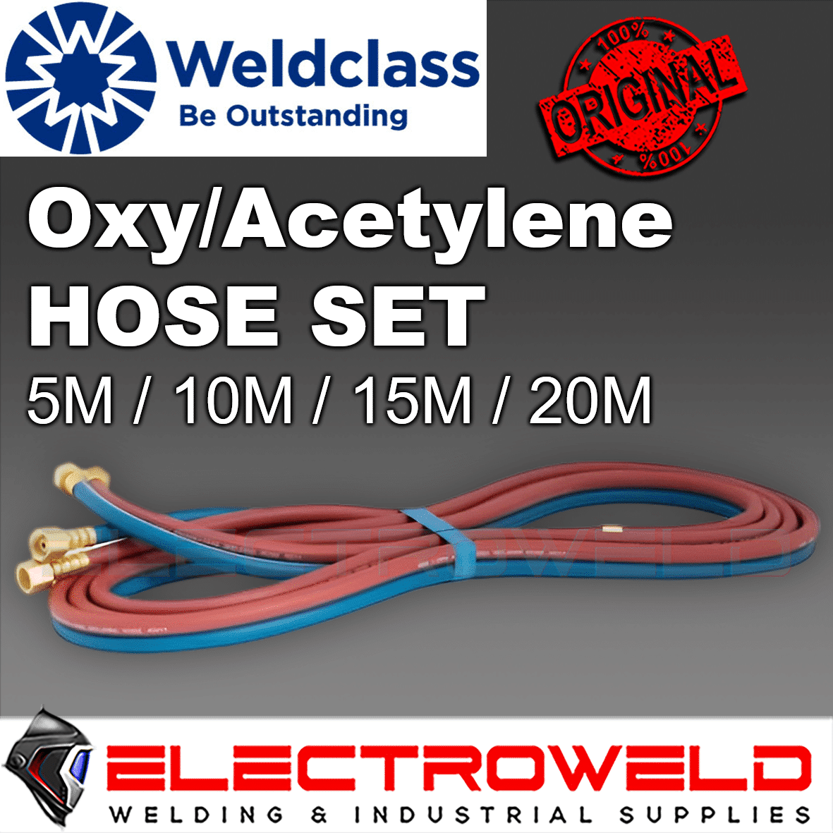 WELDCLASS Oxygen Acetylene Twin Gas Hose Welding Oxy Acet 5m 10m 15m 20 ...