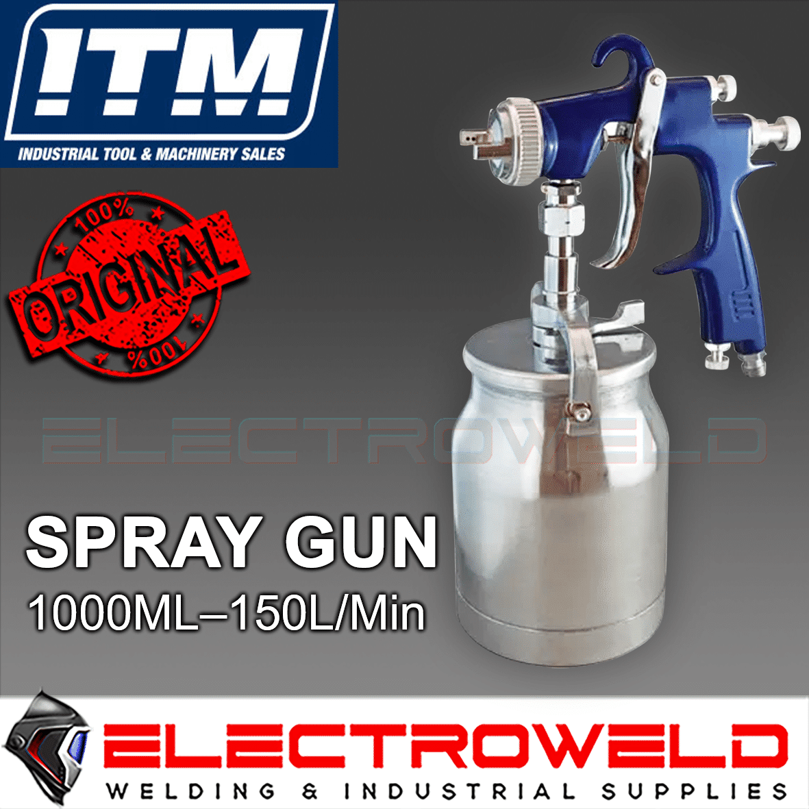 ITM Air Suction Spray Gun, 2mm Nozzle, 1L Pot Painting Paint Pneumatic ...