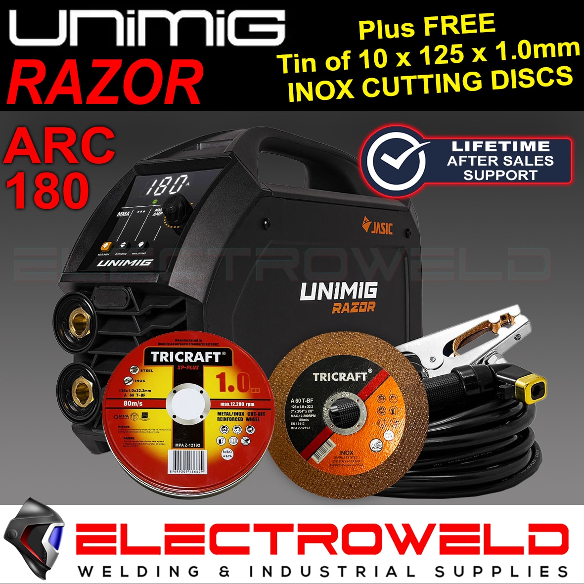 UNIMIG Razor Arc 180 Welder Tig Stick MMA 15A Plug Invertor DC Razorweld U13005 - Electroweld ...