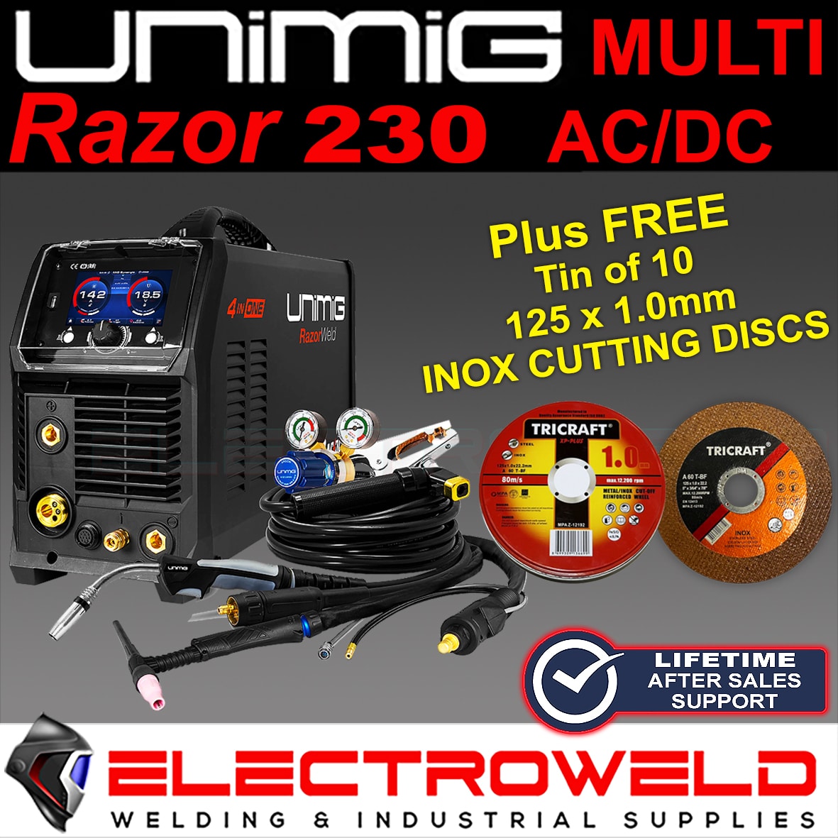 UNIMIG Razor 230 ACDC Mig Tig Stick Welder + 2 x Torch Machine AC/DC U11004K - Electroweld ...