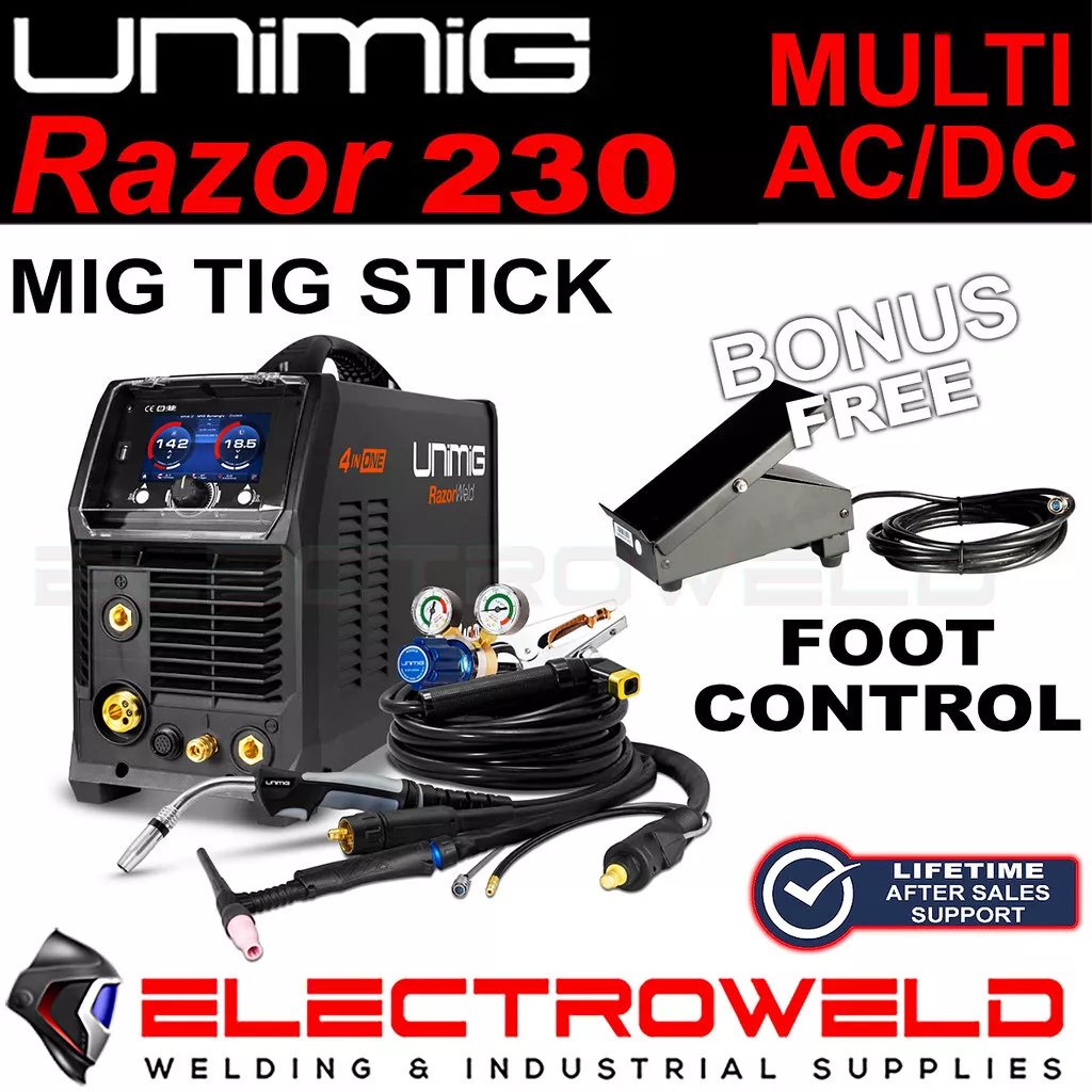 UNIMIG Razor Multi 230 ACDC Mig Tig Welder + Foot Control Pedal AC/DC ...
