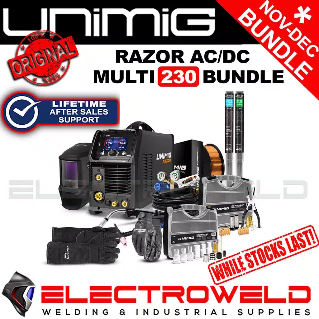 UNIMIG Razor Multi 230 ACDC Mig Tig Welder + Helmet +Rods + Parts ...